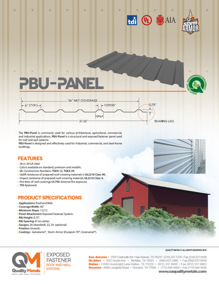 PBU Panel: Metal Roofing & Siding Panel System by Quality Metals